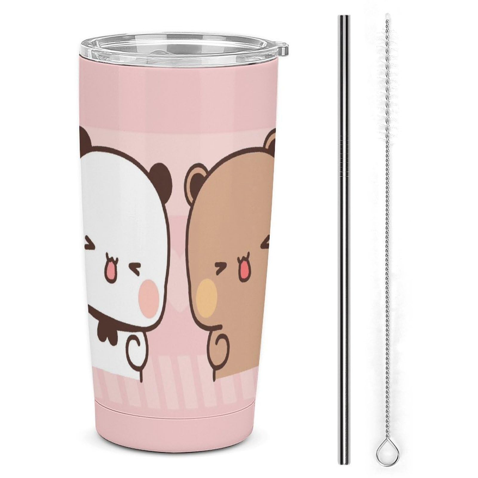 KAOQUANYA Panda Bear And Dudu Smile 1 20 Oz Covered Straw Tumbler Stainless Steel Double Wall Vacuum Insulated Travel Cup With Leak Proof Lid Stainless Steel Water Bottle Reusable Ice Hot Drinks Mug