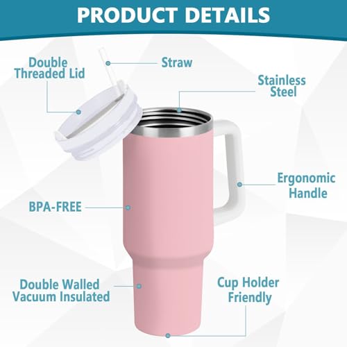 RPLIFE Gradient Pink Stainless Steel Bottle, Insulated Cups with Lids, Tumbler for Men