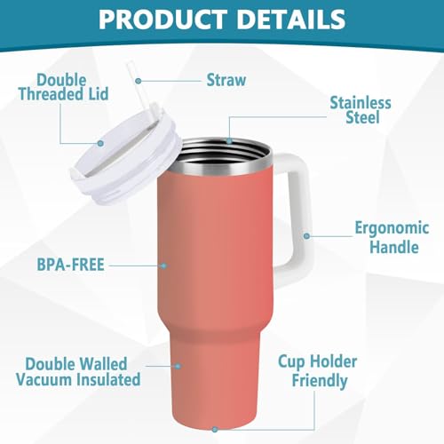 RPLIFE Gradient Pink 40oz Tumbler with Handle, 30 Oz Tumbler, Coffee Tumbler for Women