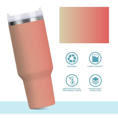 RPLIFE Gradient Pink 40oz Tumbler with Handle, 30 Oz Tumbler, Coffee Tumbler for Women