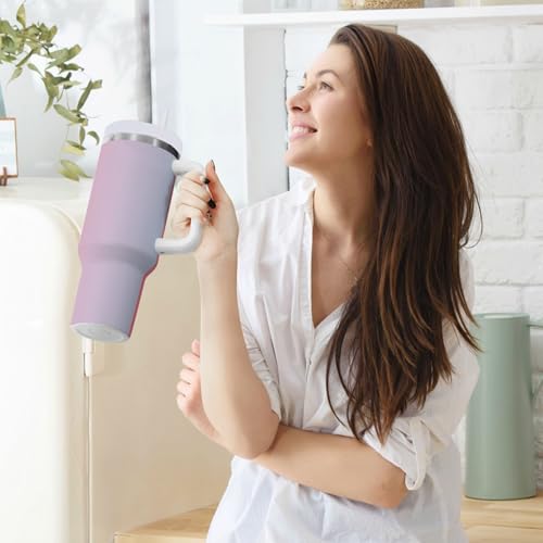 RPLIFE Blue Pink Gradient Stainless Steel Coffee Mug, Insulated Cups with Lids, Coffee Tumbler for Women