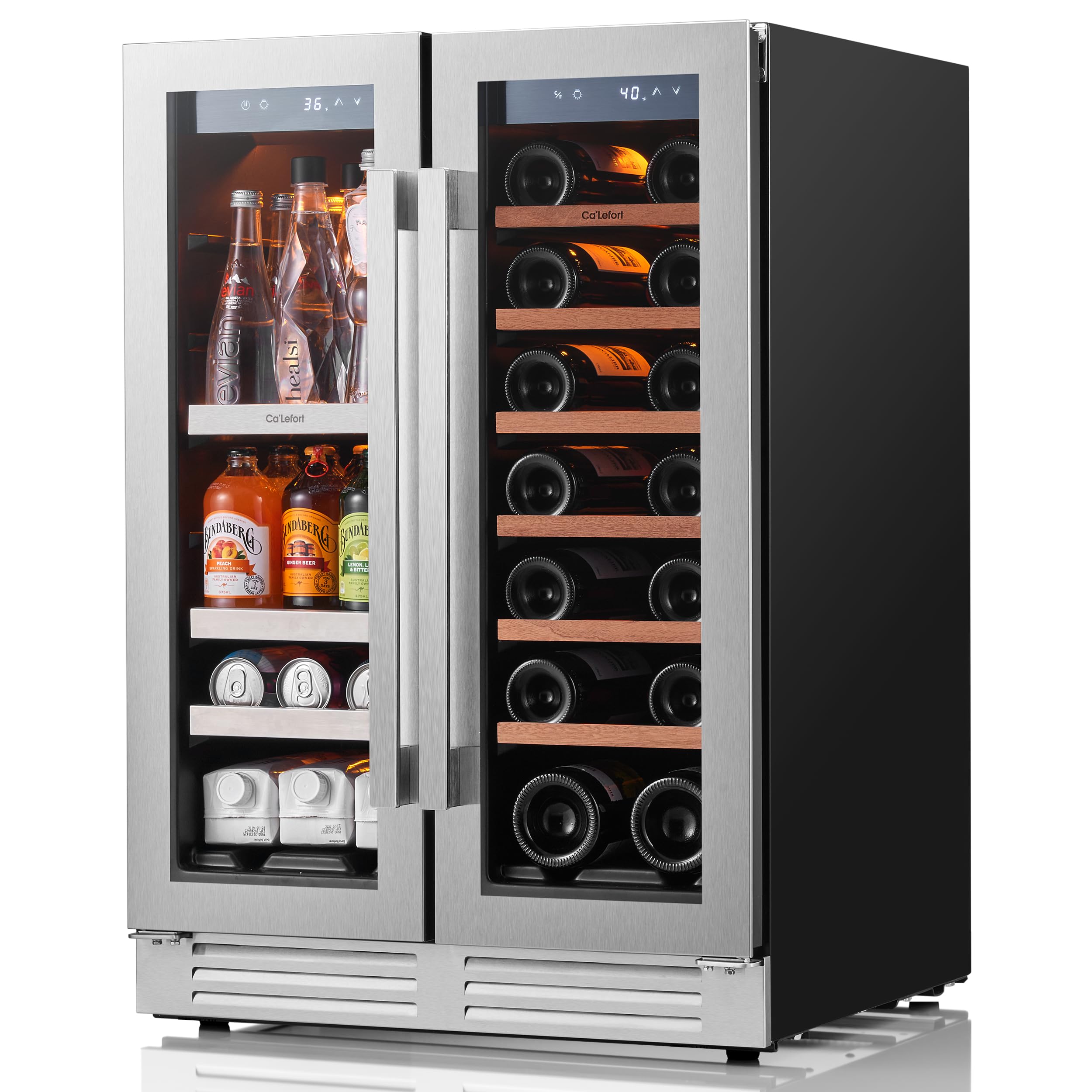 Ca'Lefort 24in Wine Fridge & Beverage Refrigerator with 3 Color LED Lights, Independent Dual Temp Zone Mini Fridge, Built-in/Freestanding Cooler for Wine/Beer Lovers, for Home, Kitchen, Office, Bar