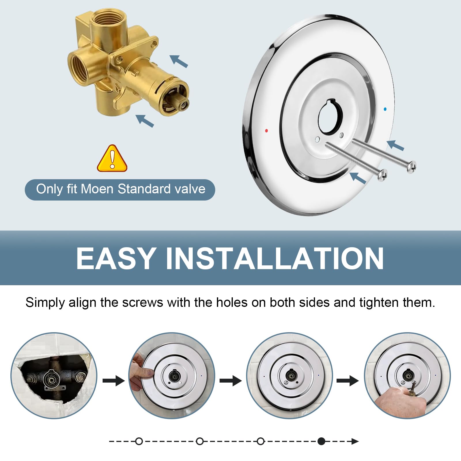 Shower Faucet Cover Plate Replacement for Moen 16090, Shower Escutcheon Plate Compatible with Most Chateau Single-handle Tub and Shower Faucets, Shower Trim Kit Parts