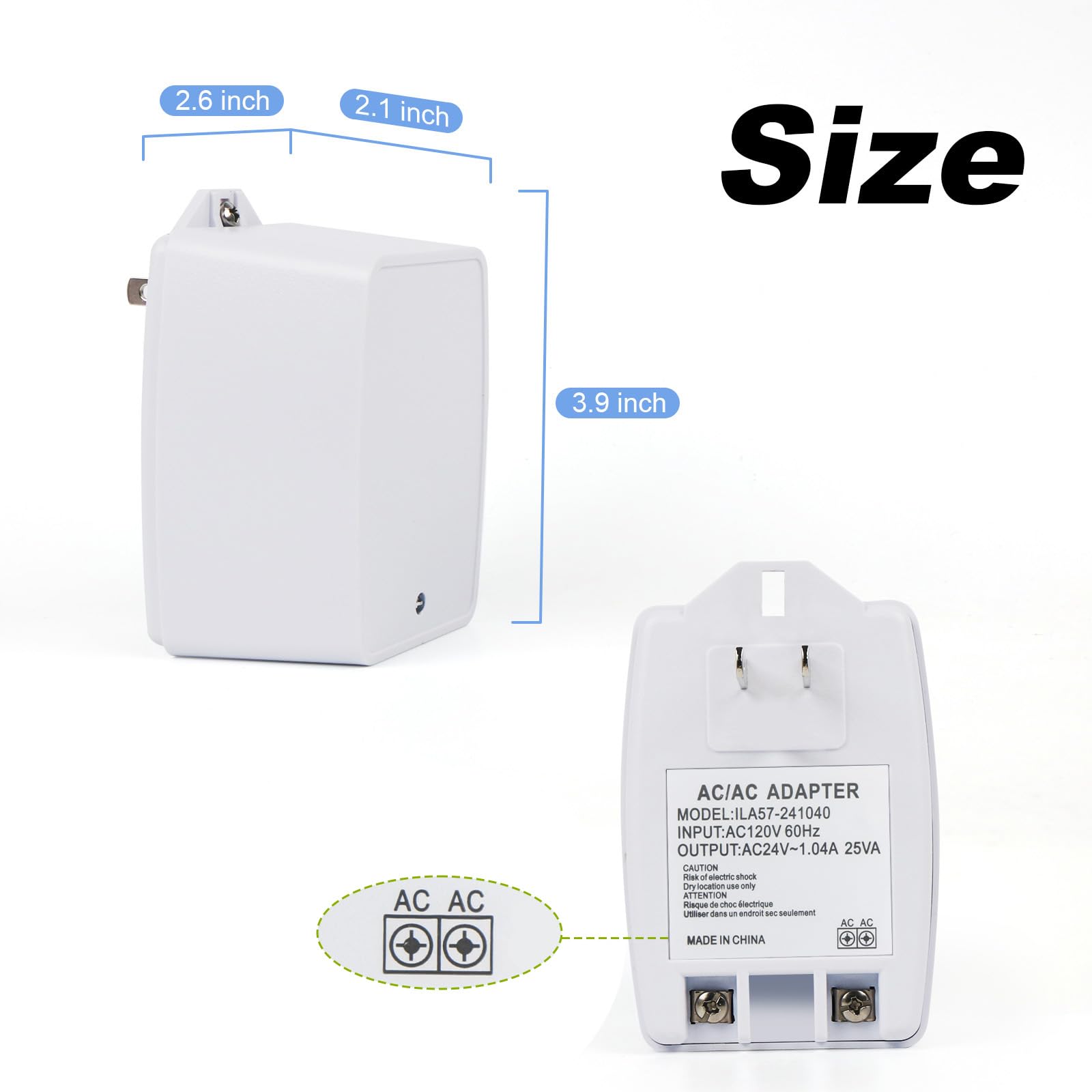 24V AC Transformer, 24 Volt 25VA Door Bell Transformers Compatible with Nest, Ecobee, Sensi, Honeywell, Nest Hello and All Versions of Ring Doorbells Thermostat
