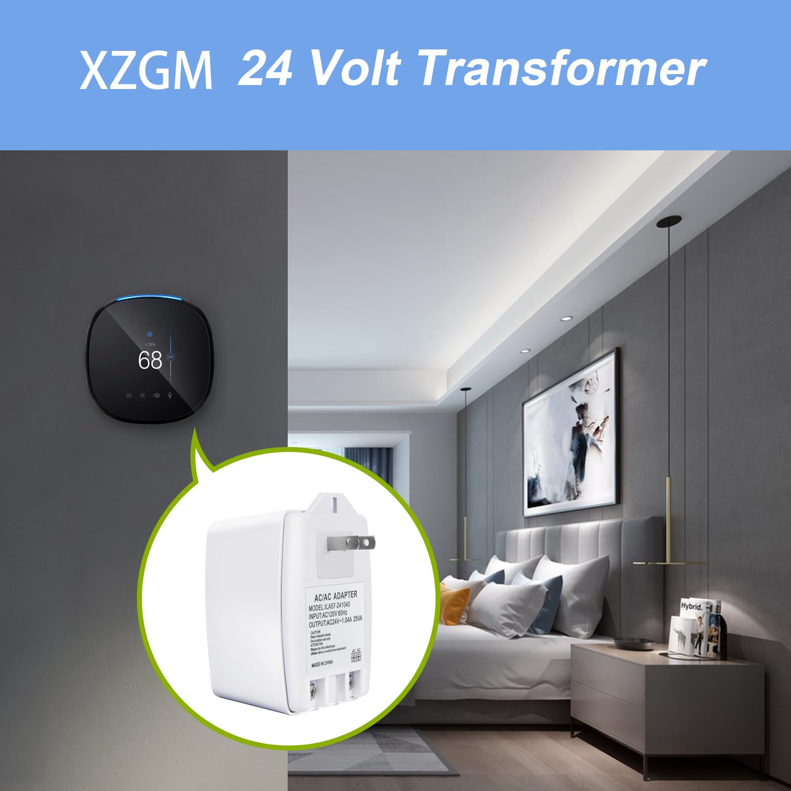 24V AC Transformer, 24 Volt 25VA Door Bell Transformers Compatible with Nest, Ecobee, Sensi, Honeywell, Nest Hello and All Versions of Ring Doorbells Thermostat