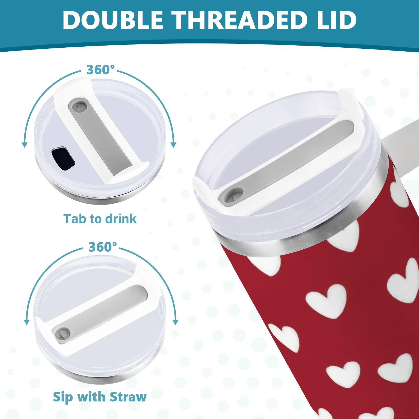 FLildon 30oz Tumbler with Handle and Straw Lid, Red Love Valentine's Day Insulated Coffee Mug Stainless Steel Water Bottle Leakproof Vacuum Travel Coffee Cup