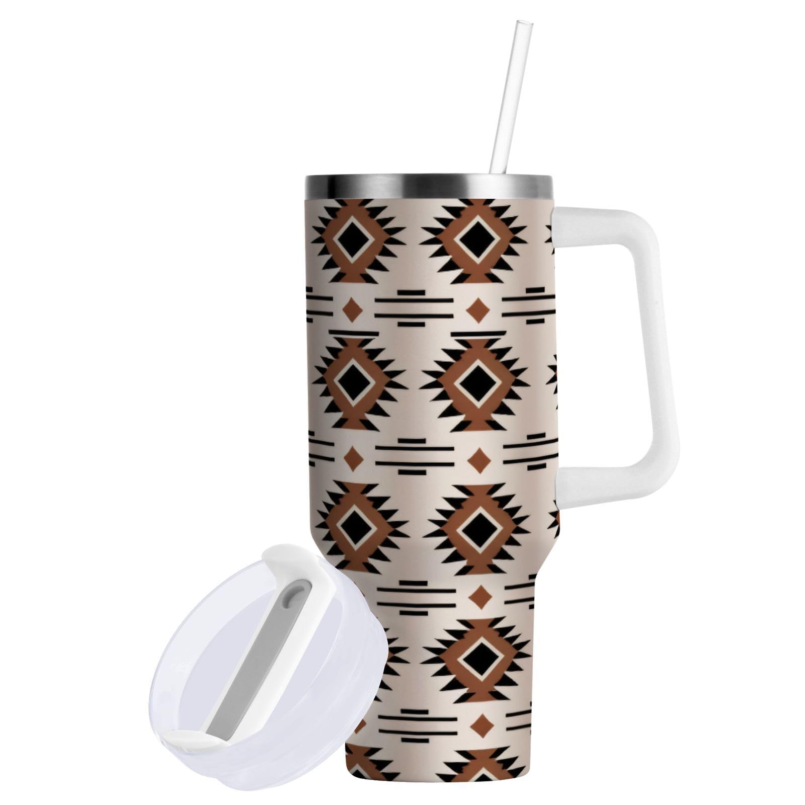 FLildon 40oz Tumbler with Handle and Straw Lid, Western Aztec Insulated Coffee Mug Stainless Steel Water Bottle Leakproof Vacuum Travel Coffee Cup
