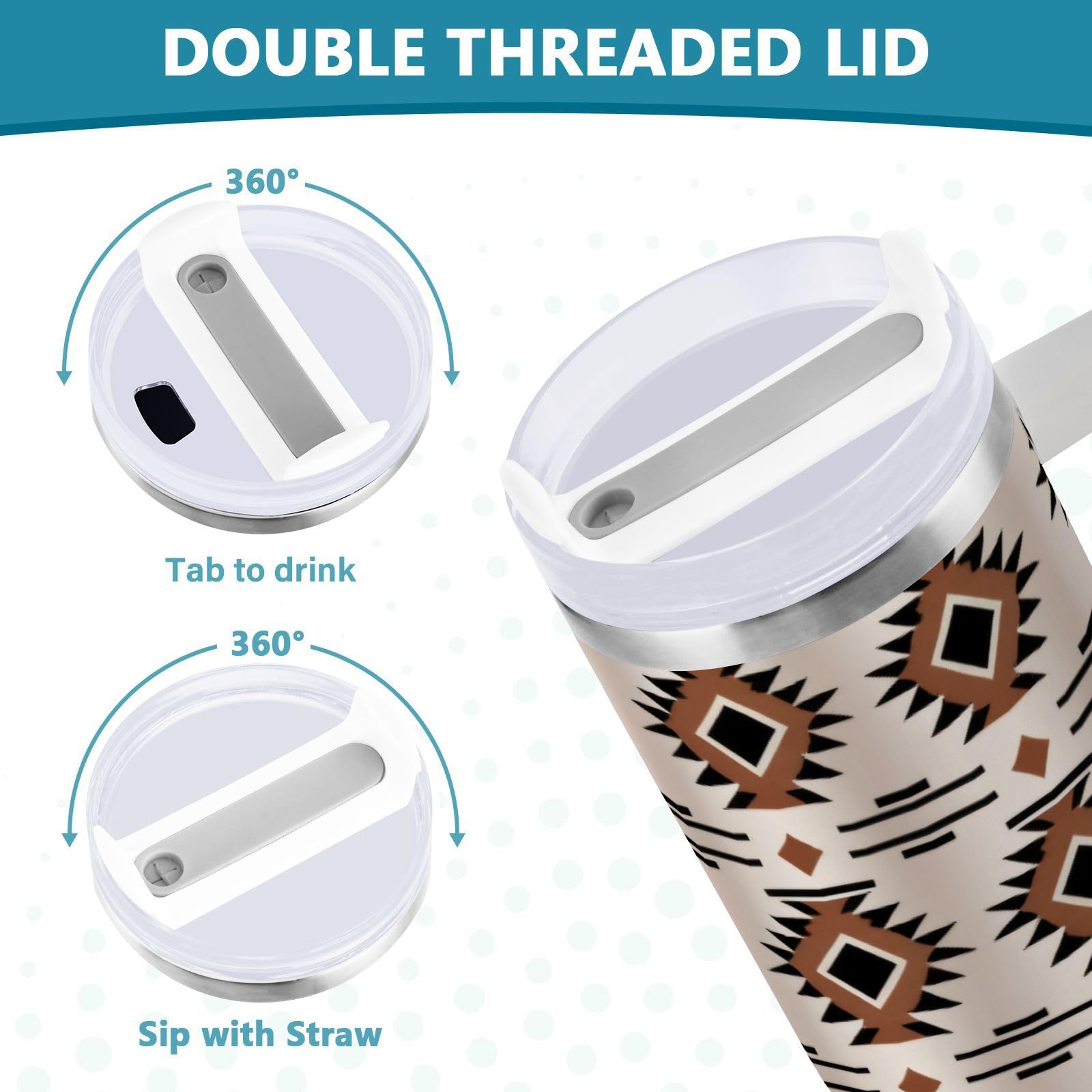 FLildon 40oz Tumbler with Handle and Straw Lid, Western Aztec Insulated Coffee Mug Stainless Steel Water Bottle Leakproof Vacuum Travel Coffee Cup