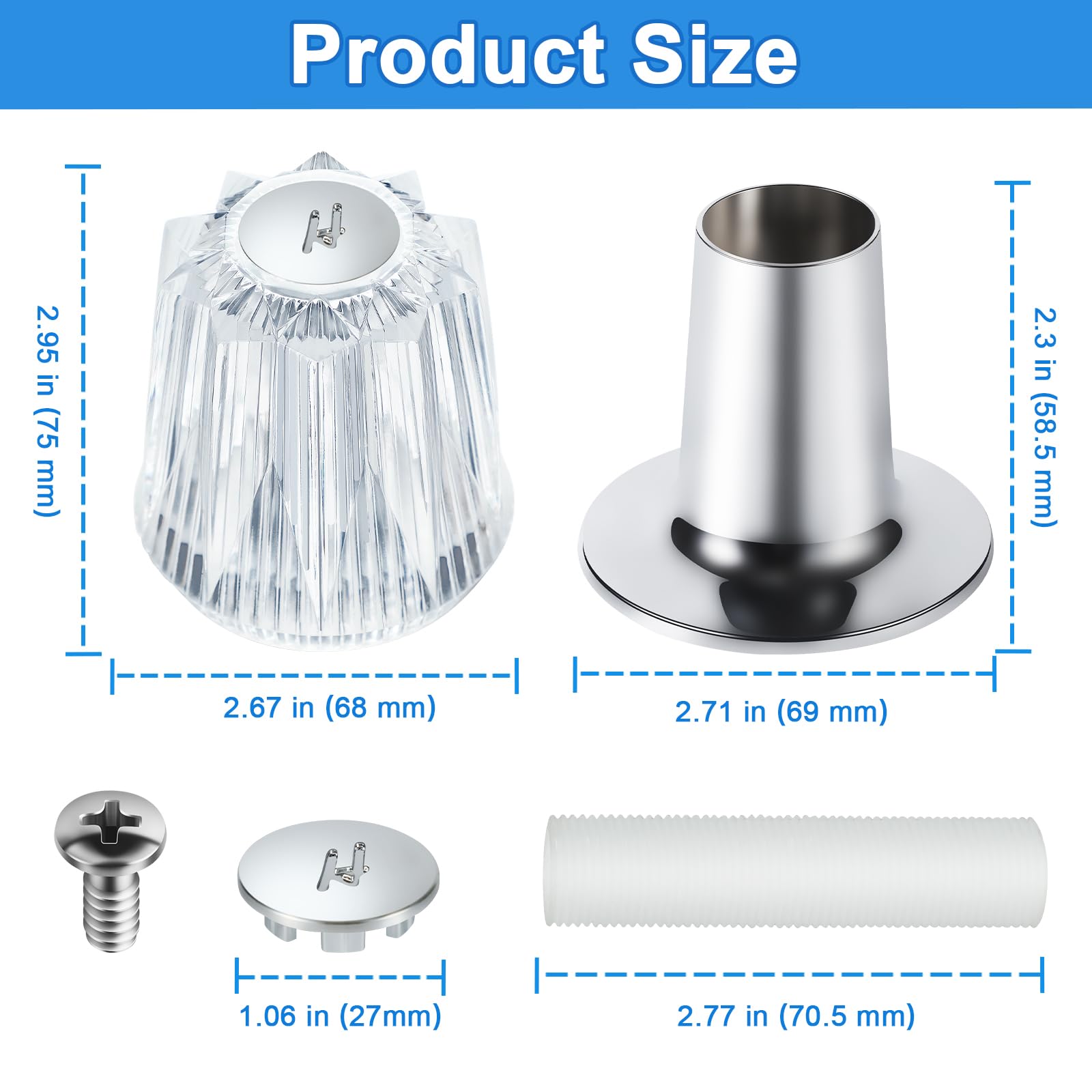 UCDETD Shower Knobs 3 Piece Replacement and Flange Base, Clear Acrylic Plastic Hot/Cold/Diverter Shower Knob Compatible with Price Pfister Contessa and Windsor Bathtub Shower Faucet Handle