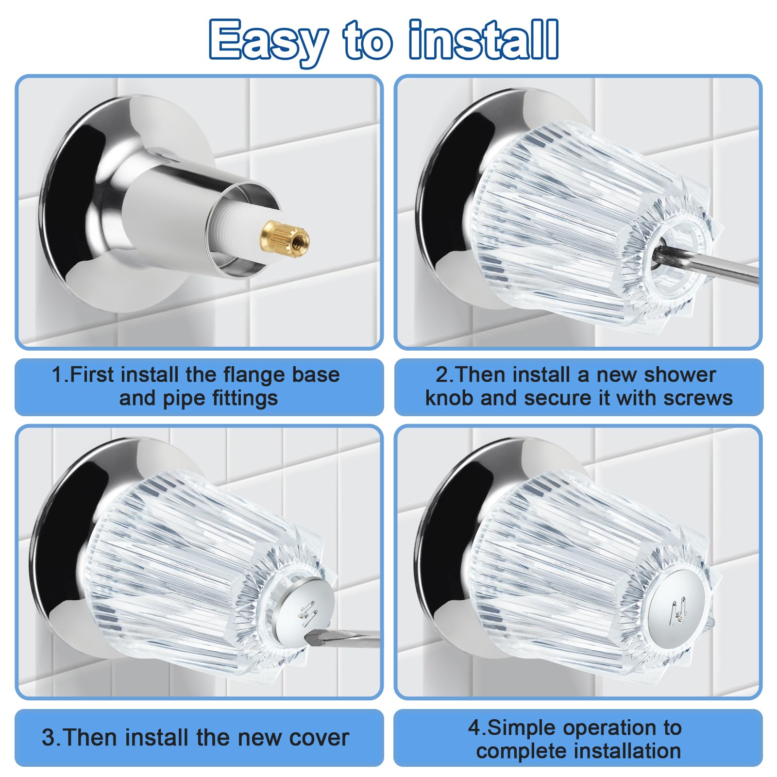 UCDETD Shower Knobs 3 Piece Replacement and Flange Base, Clear Acrylic Plastic Hot/Cold/Diverter Shower Knob Compatible with Price Pfister Contessa and Windsor Bathtub Shower Faucet Handle