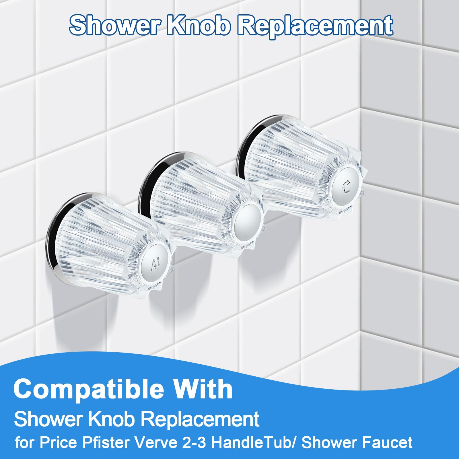 UCDETD Shower Knobs 3 Piece Replacement and Flange Base, Clear Acrylic Plastic Hot/Cold/Diverter Shower Knob Compatible with Price Pfister Contessa and Windsor Bathtub Shower Faucet Handle
