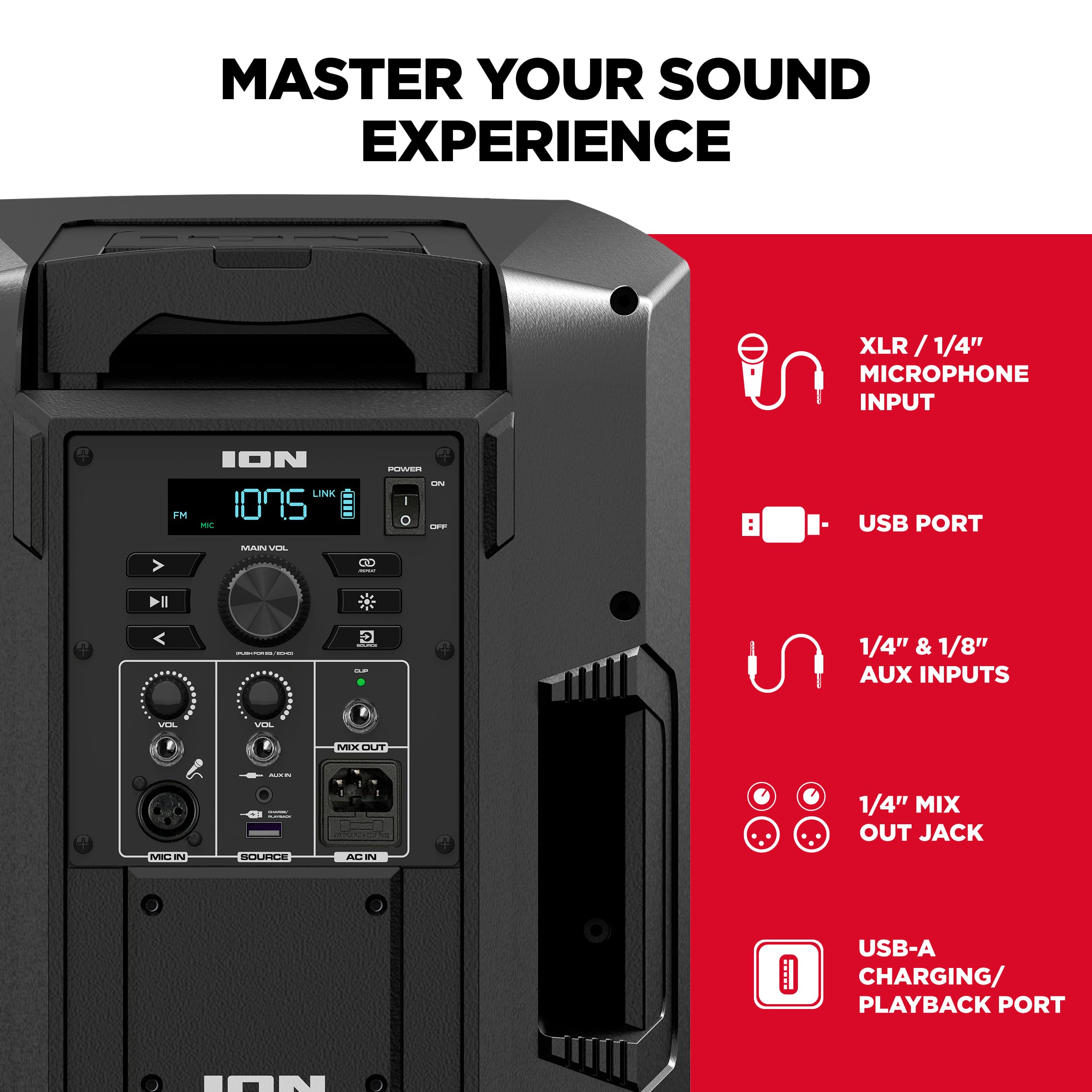 Ion Audio Trouper 300 - Battery Powered Portable Bluetooth Speaker with Rechargeable Battery, Multi-Channel Mixer and Lights (Renewed)