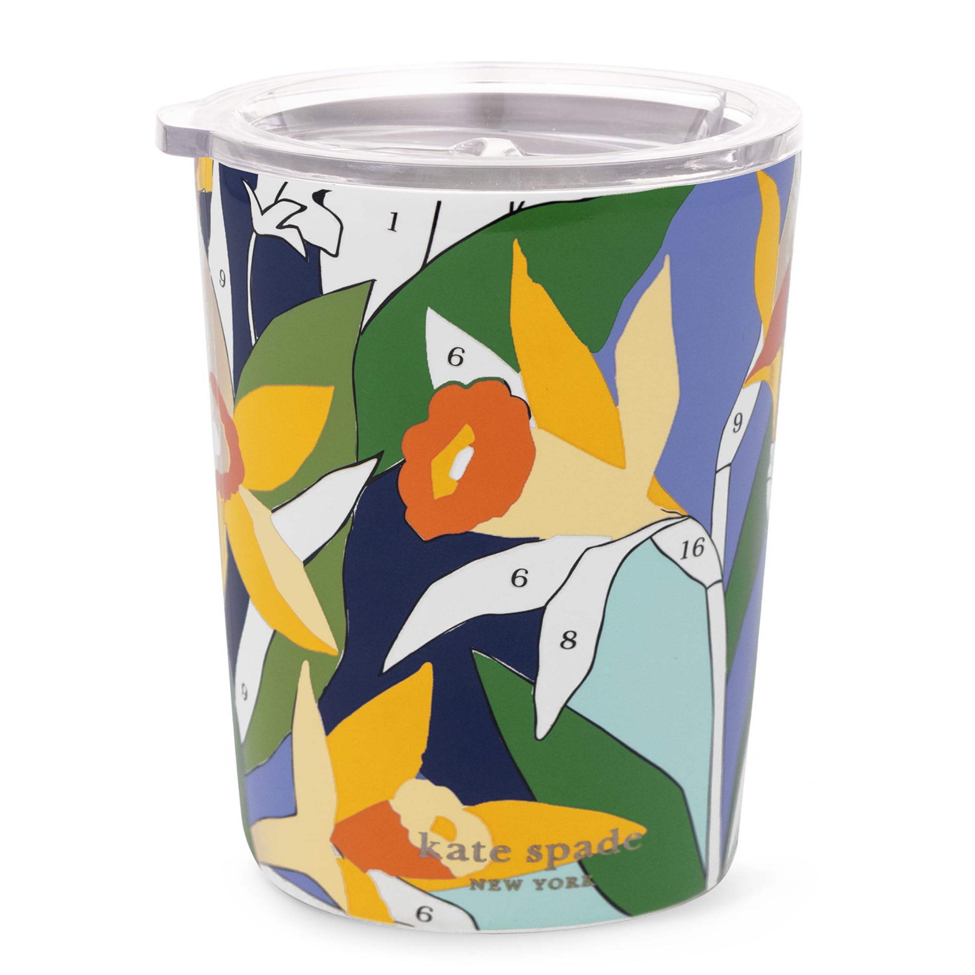 kate spade new york Small Insulated Stainless Steel Tumbler, 12 Ounce Double Wall Travel Coffee Cup with Lid, Paint by Numbers