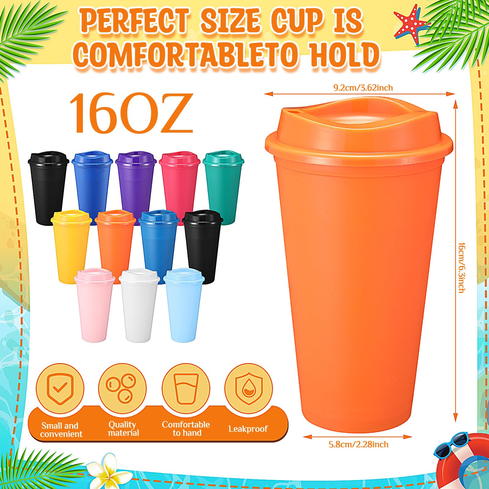 Honeydak 45 Pack Reusable Coffee Cups with Lids 16 oz Portable Tea Cups Reusable Hot Coffee Mugs Tumblers Bulk Plastic Tumblers Travel Drinks Mugs for Hot and Cold Drinks(Multicolor)
