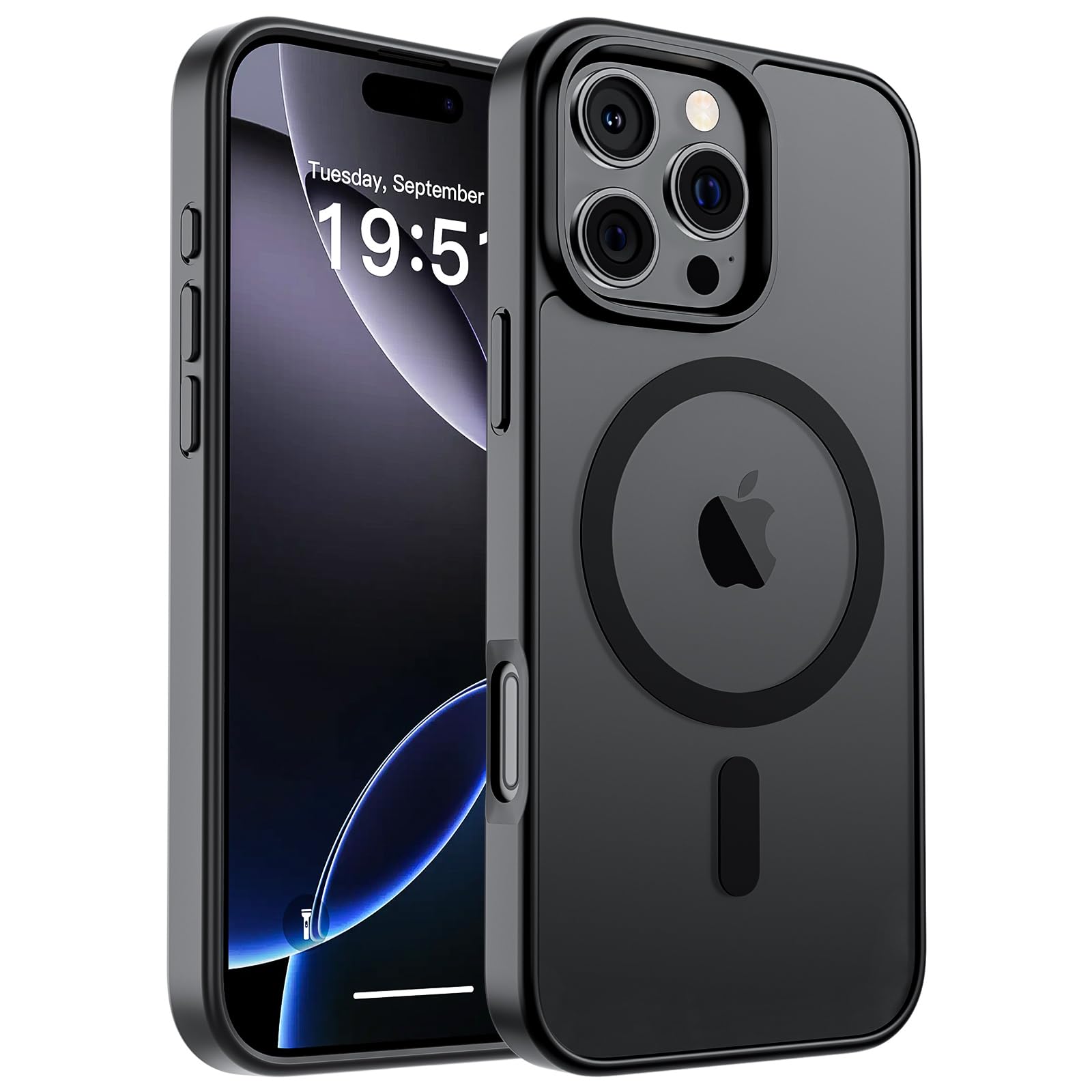 SUPFINE Magnetic for iPhone 16 Pro Case (Compatible with MagSafe) (Military Grade Drop Protection) Slim Translucent Matte Shockproof with Anti-Fingerprint Phone Case,Black