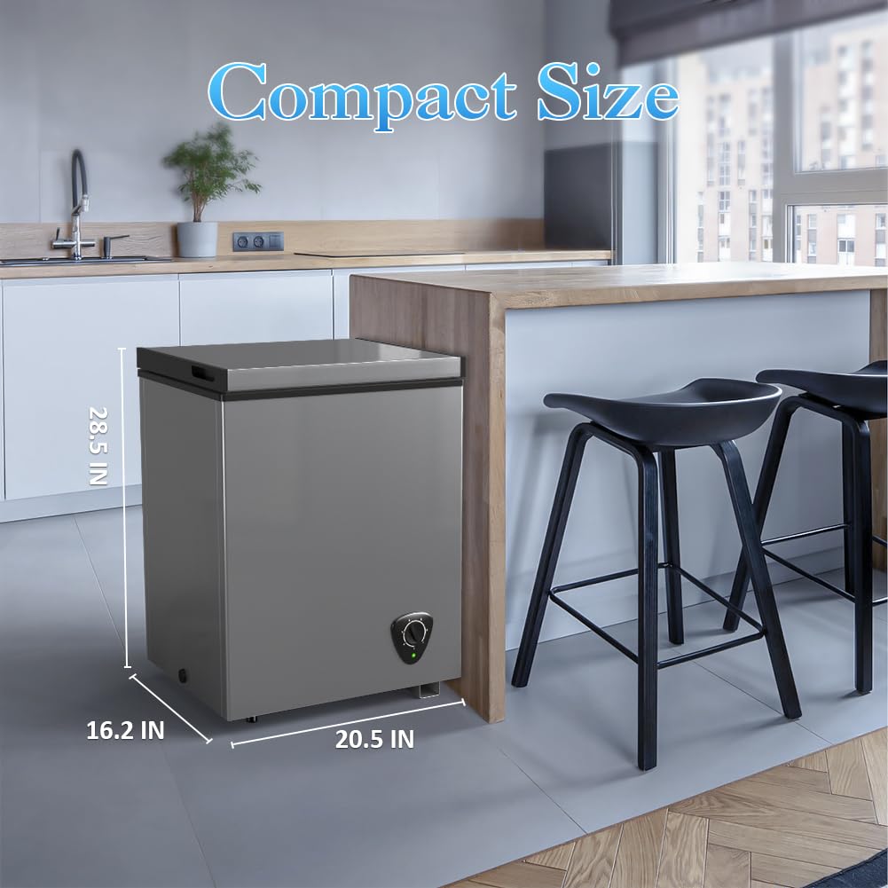LifePlus Chest Freezer - Compact Deep Freezer Small Freezer 7 Adjustable Temperature with Removable Basket, 3.5 Cubic Feet Energy Saving Super Quiet for Garage, Office, Kitchen, or Apartment, Gray