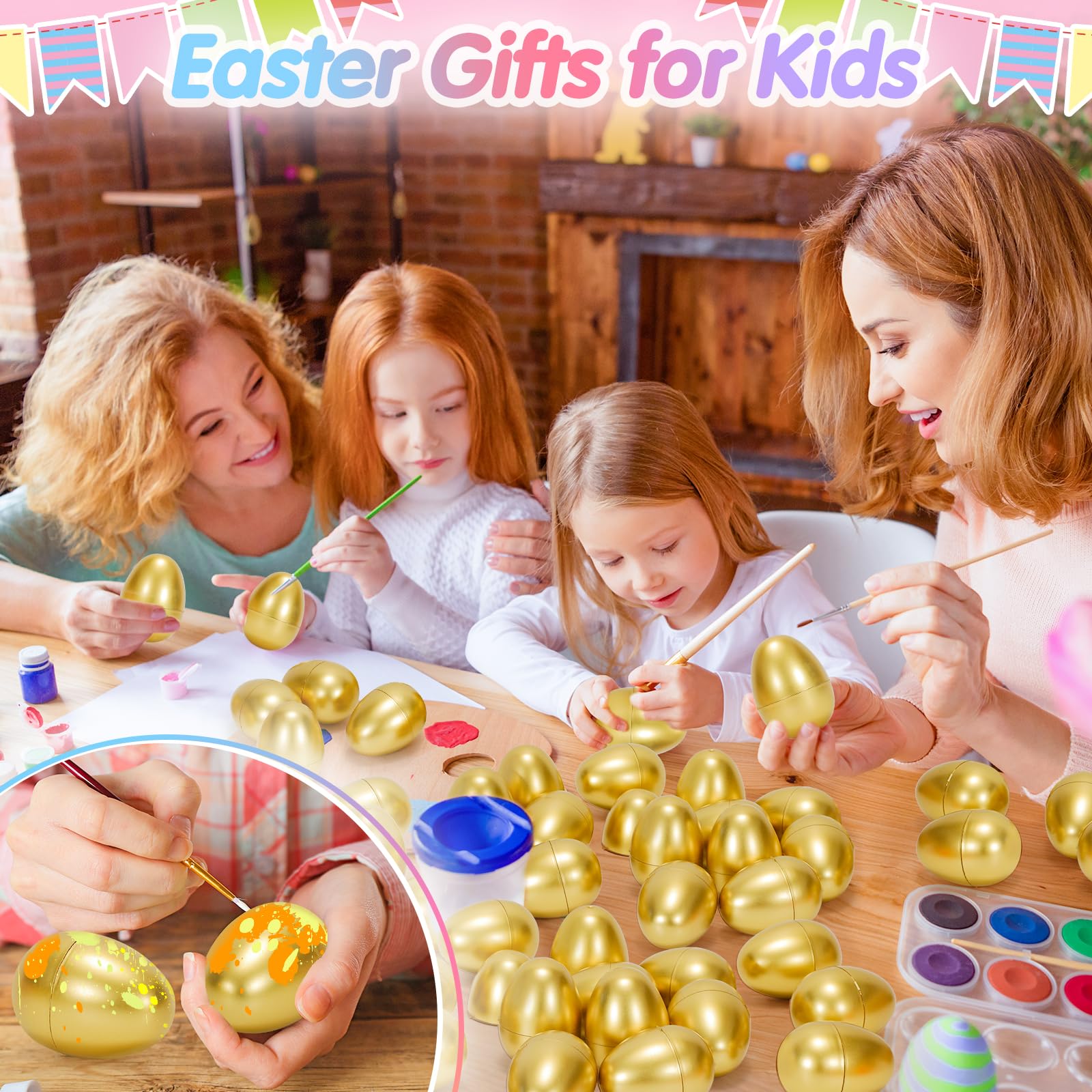 SevenQ Easter Eggs Empty 100Pcs, Fillable Plastic Golden Eggs for Easter Basket Stuffers Fidget Toy Easter Gifts for Kids Party Favors Pinata Treasure Box Candy Goodie Bags Fillers Egg Hunt Essentials