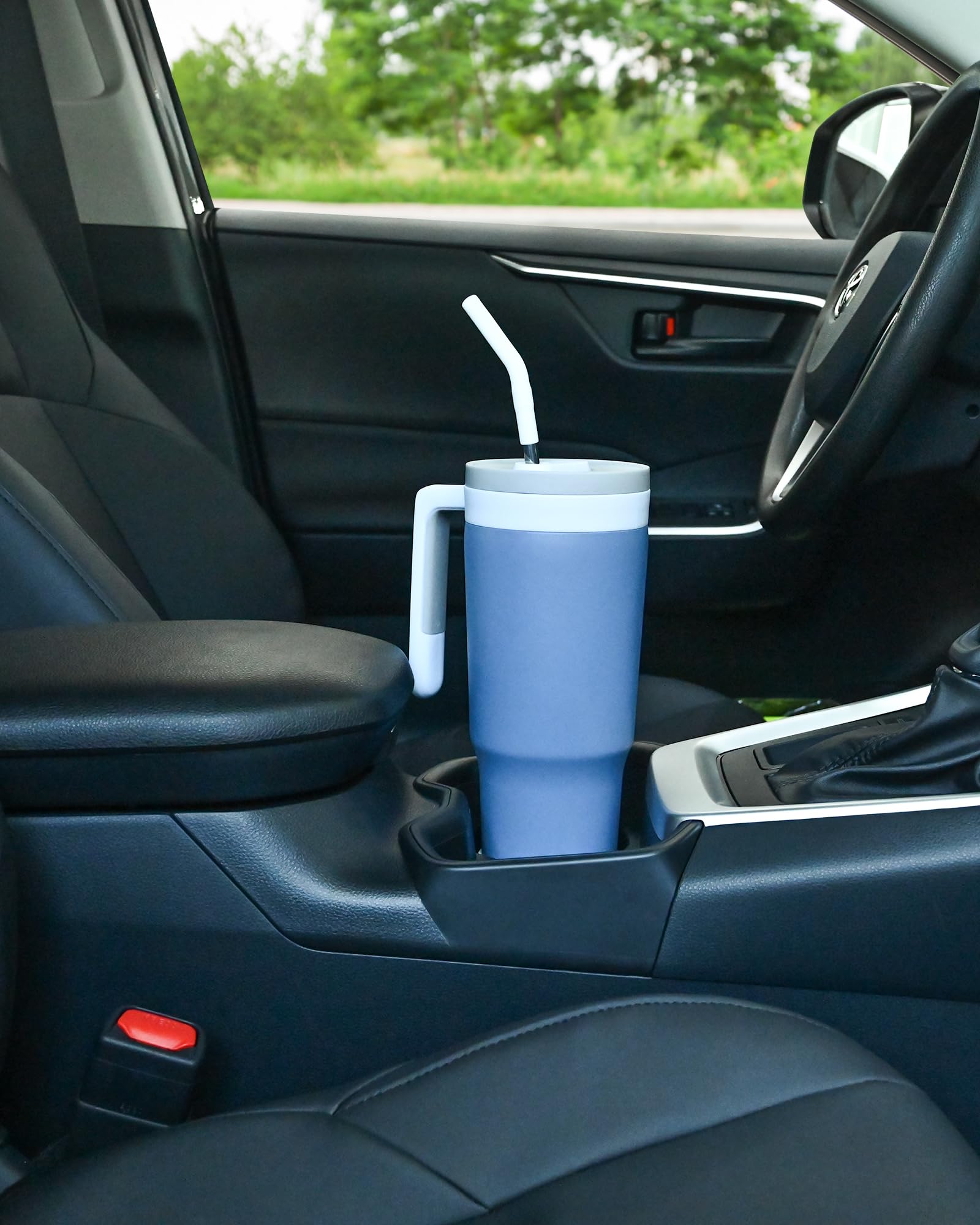 Nedyfix 40 oz Tumbler with Handle and Straw Stainless Steel Water Bottle Car Cup Holder Friendly Travel Mug Cup-Dark Blue