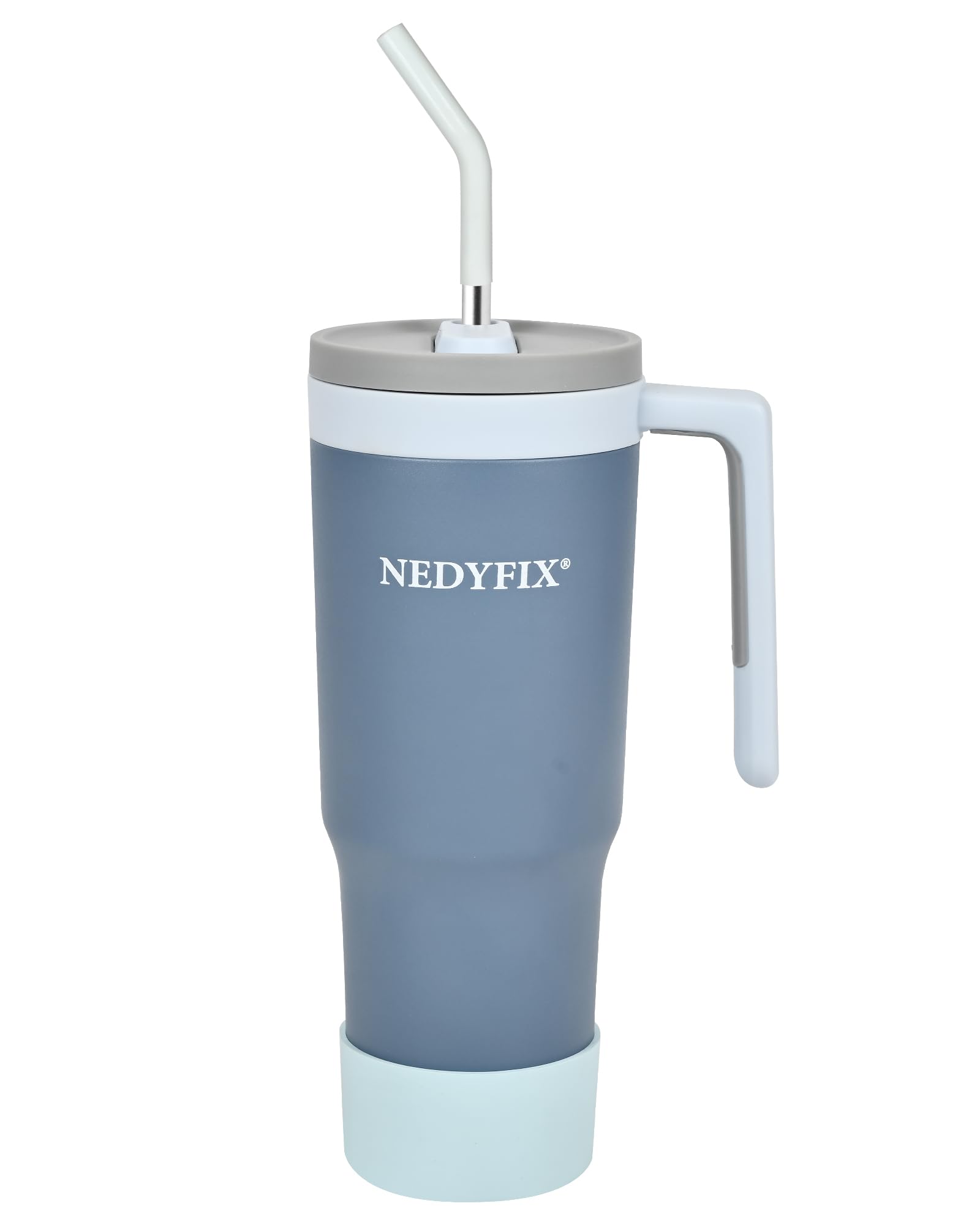 Nedyfix 40 oz Tumbler with Handle and Straw Stainless Steel Water Bottle Car Cup Holder Friendly Travel Mug Cup-Dark Blue