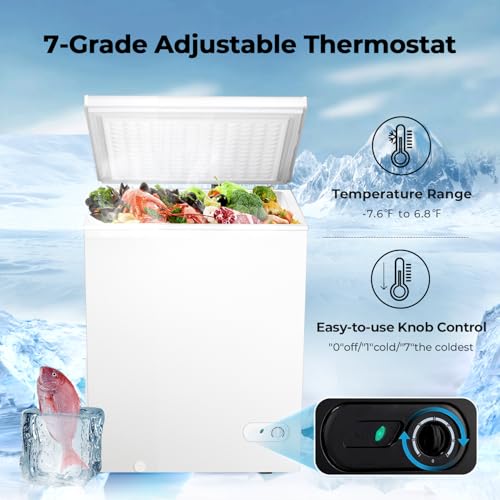 Electactic Chest Freezer 3.5 Cubic Feet Compact Freezer with 2 Removable Baskets, Free Standing Top open Door Deep Freezer, Adjustable Temperature for Home Dorm, Bar, Basement, Kitchen (White)
