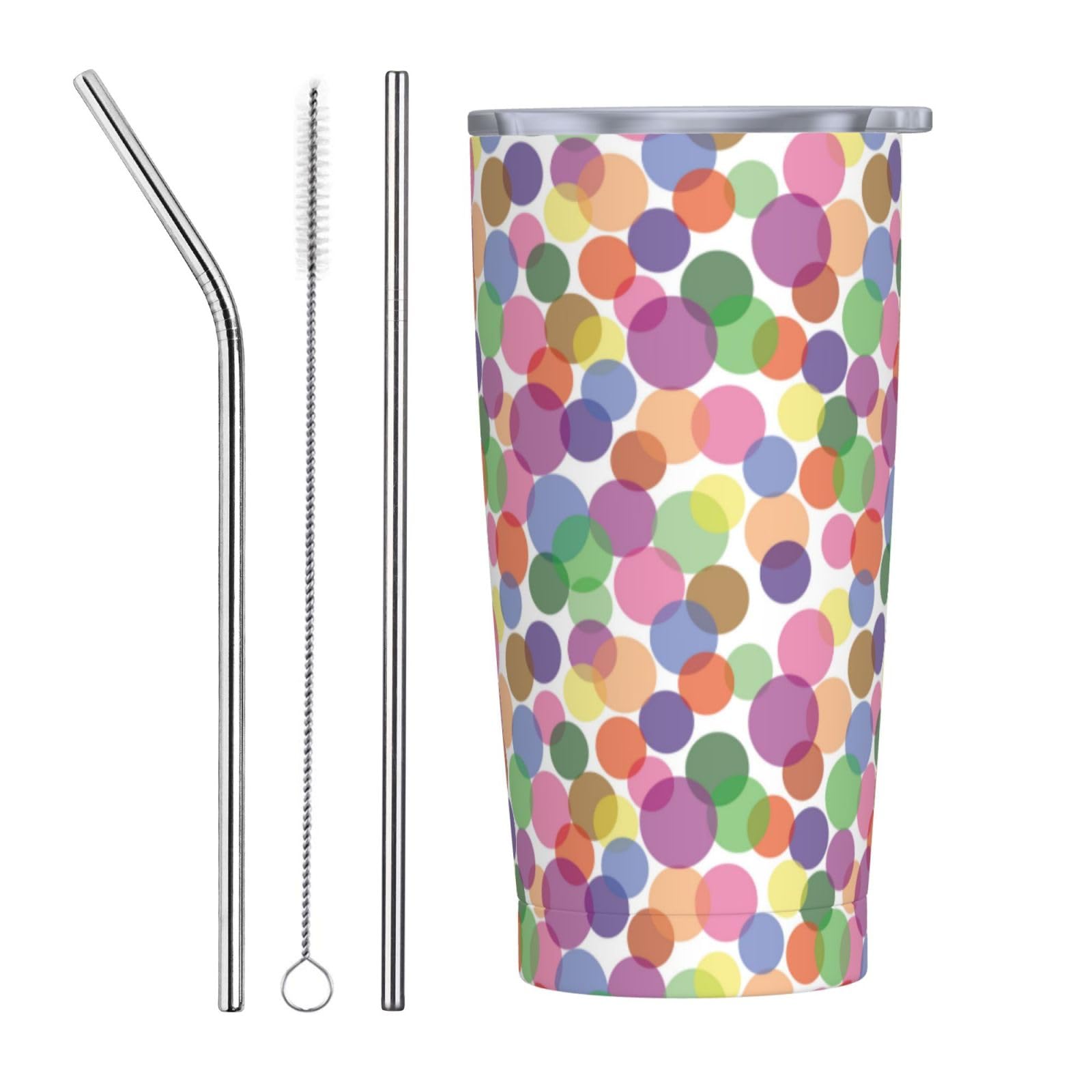 20 Oz Tumbler with Lid and Straw, colorful Polka dot cute Insulated Tumbler Stainless Steel Cups, Personalized Coffee Tumbler Travel Mug Water Bottle
