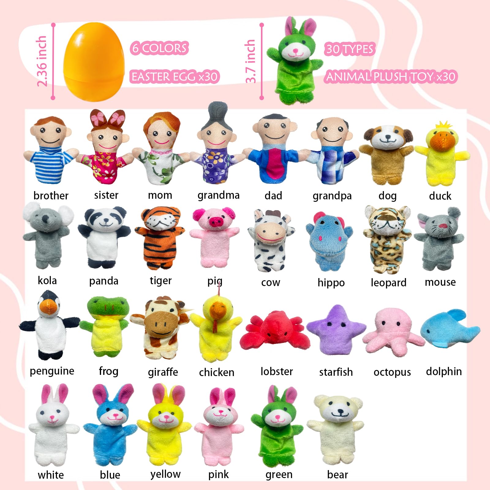 30 Pcs Prefilled Easter Eggs with Mini Animal Finger Puppets Toys for Toddlers and Kids Pre Stuffed Cool Stuff Fillers for Easter Egg Hunt Easter Basket Stuffers Small Cute Farm Animal Prize Supplies