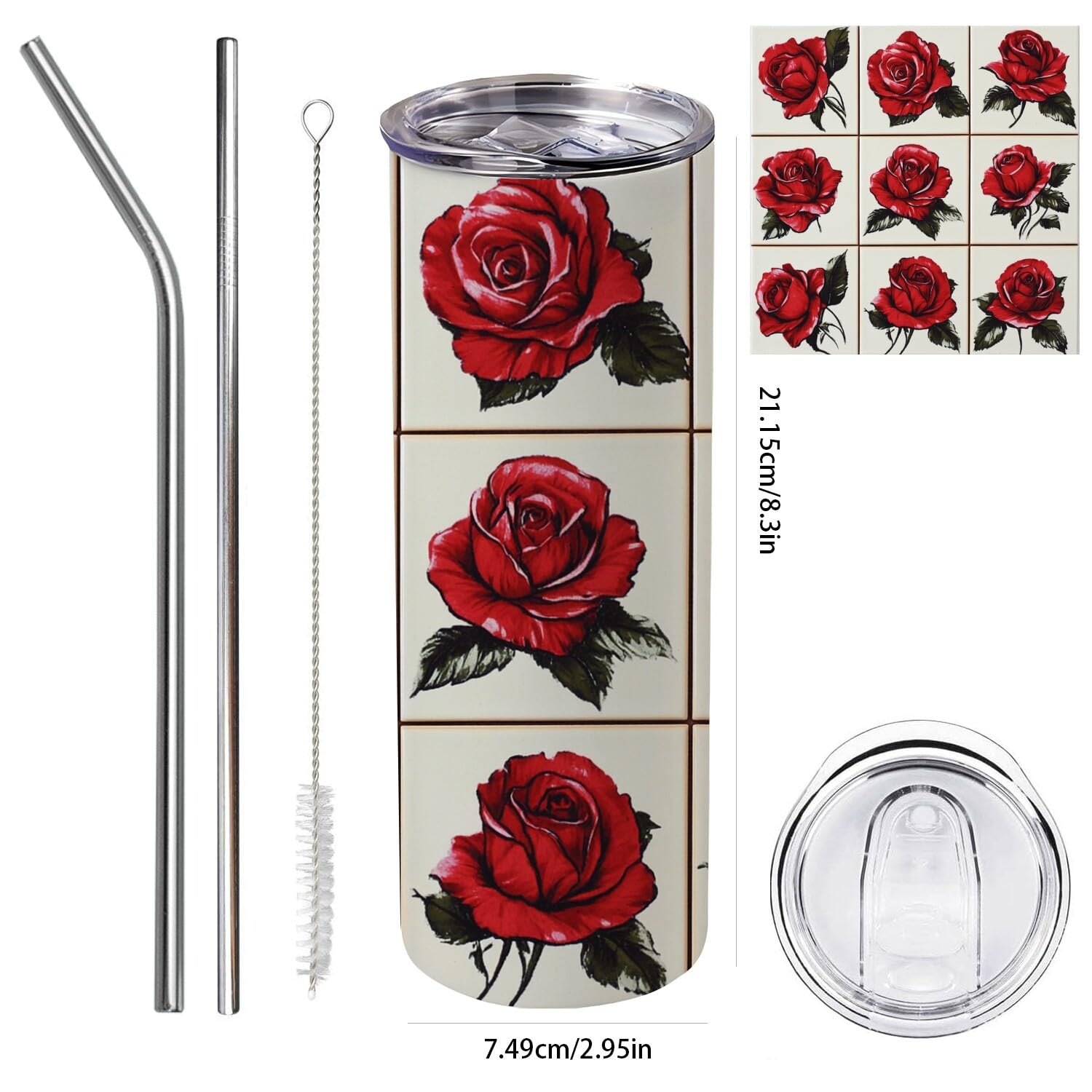 red roses insulated tumblers coffee cup Gift,red roses Drinking Glasses-Tea Cup-Coffee Mug tumbler with lid and straw 20 oz insulated tumbler cups