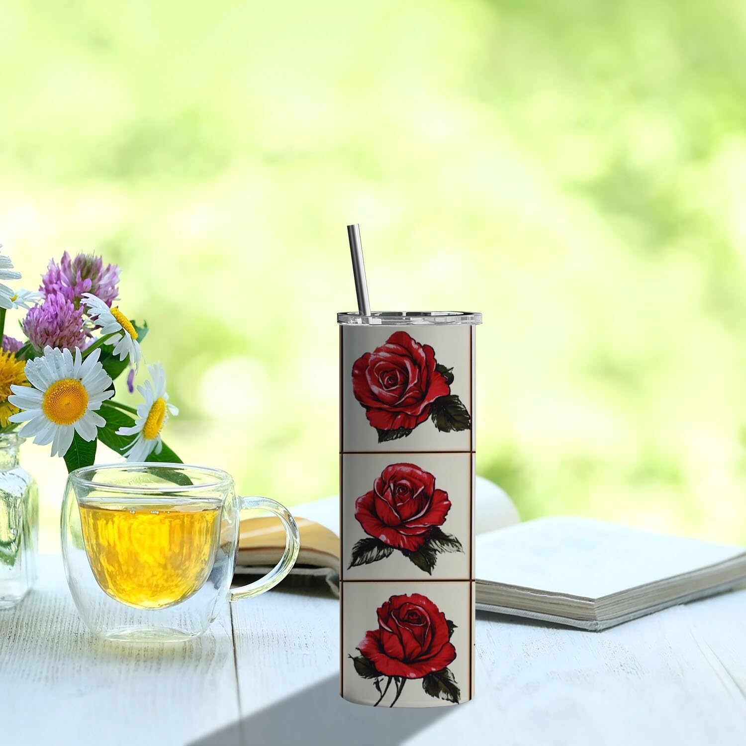 red roses insulated tumblers coffee cup Gift,red roses Drinking Glasses-Tea Cup-Coffee Mug tumbler with lid and straw 20 oz insulated tumbler cups