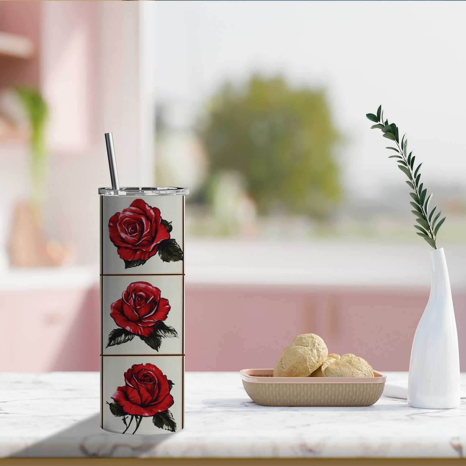 red roses insulated tumblers coffee cup Gift,red roses Drinking Glasses-Tea Cup-Coffee Mug tumbler with lid and straw 20 oz insulated tumbler cups