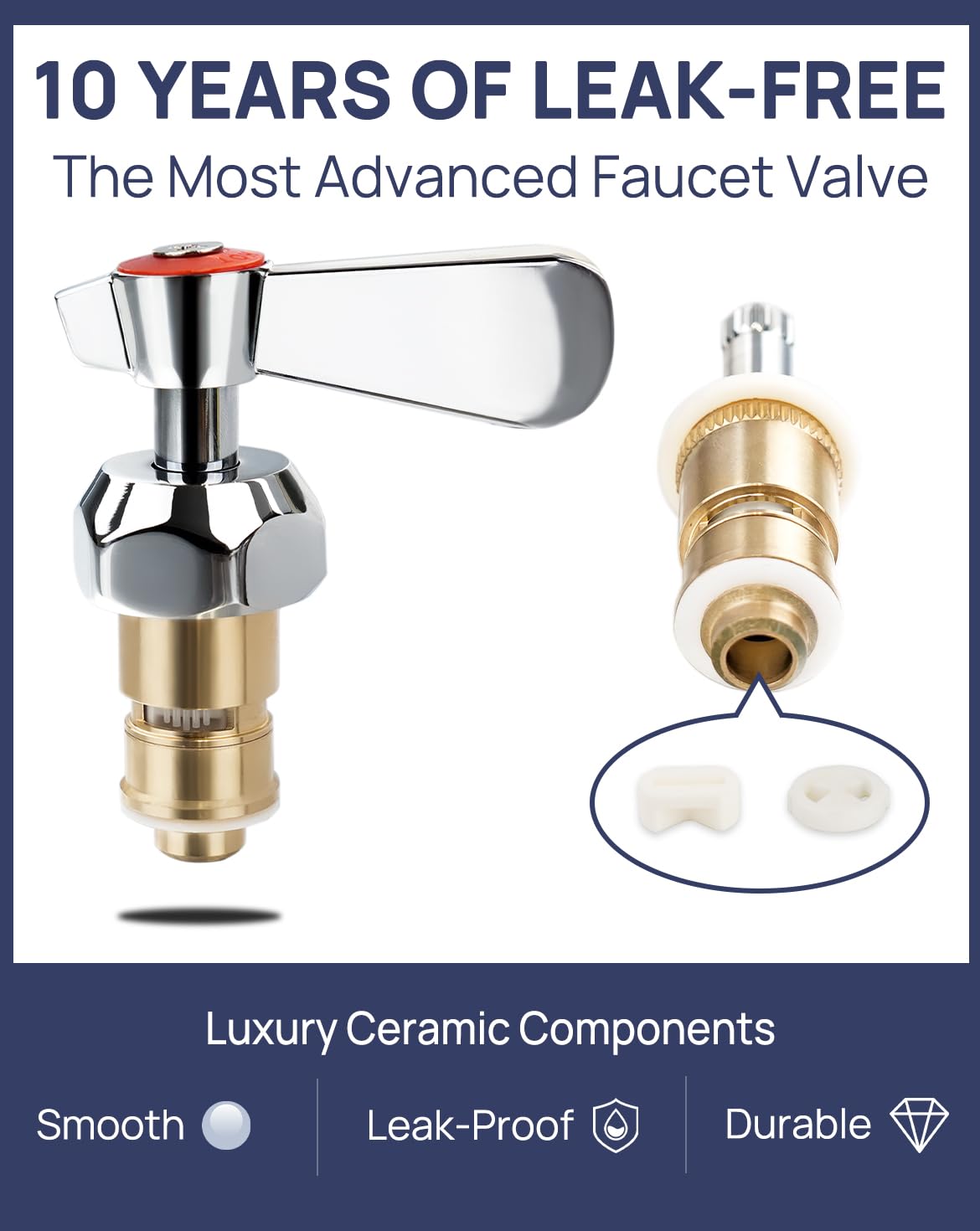 Sepaitek Faucet Handle Repalcement Valve Stem Repalcement Assembly, Faucet Parts for Commercial Kitchen Faucet, Brass Constructed with Ceramic Disc, Red for Hot