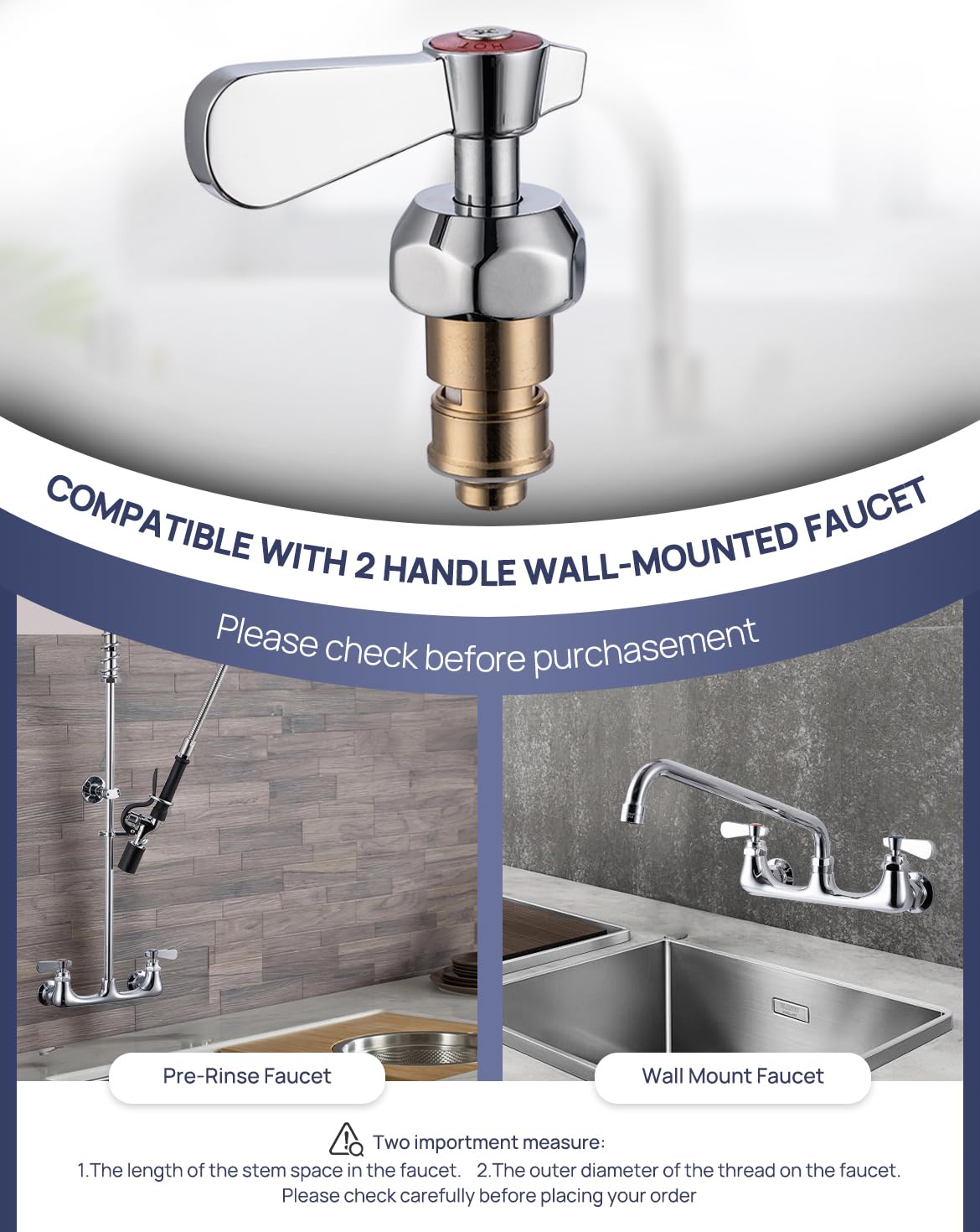 Sepaitek Faucet Handle Repalcement Valve Stem Repalcement Assembly, Faucet Parts for Commercial Kitchen Faucet, Brass Constructed with Ceramic Disc, Red for Hot