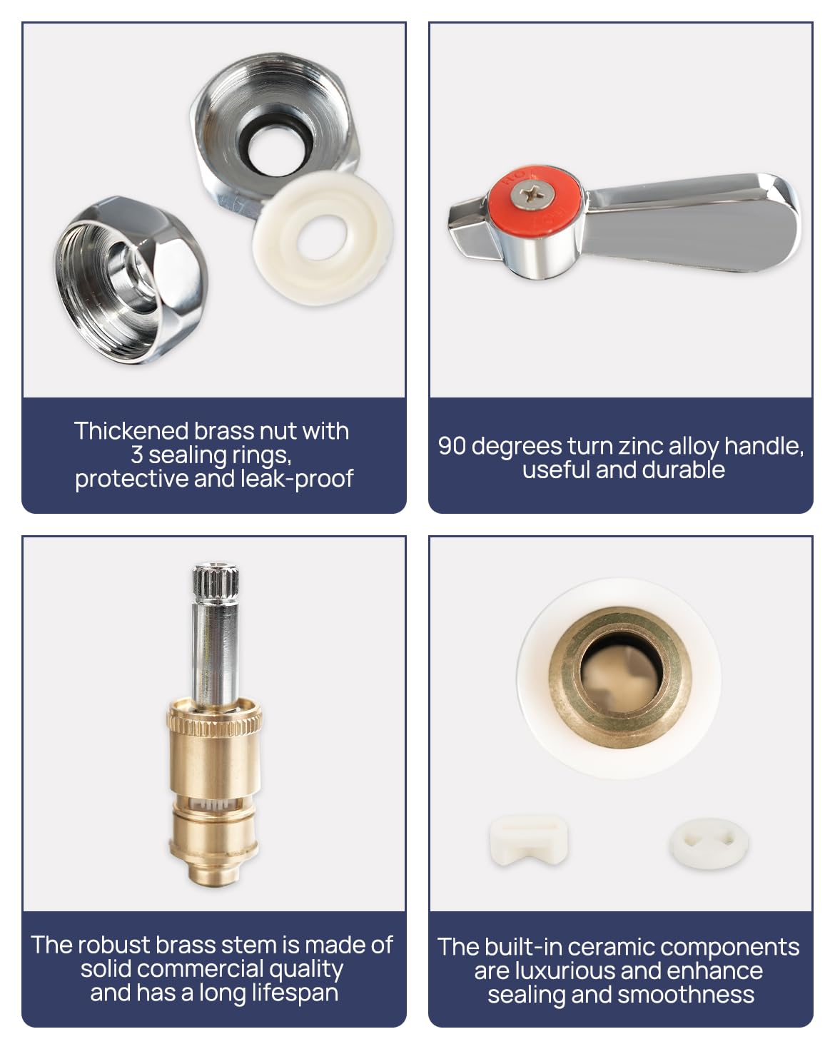 Sepaitek Faucet Handle Repalcement Valve Stem Repalcement Assembly, Faucet Parts for Commercial Kitchen Faucet, Brass Constructed with Ceramic Disc, Red for Hot