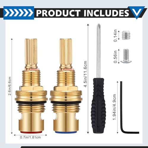 Yaocom Brass 1-001 and Brass 1-002 Ceramic Valve Set Ceramic Valve Cartridge Faucet Cartridge Replacement Compatible with Cold Widespread Cartridge and Hot Widespread Cartridge, Brass Construction