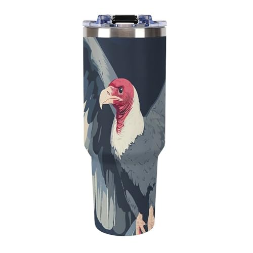 Flying Vulture Large Capacity Insulated Car Cup Travel Coffee Mug 40 Oz Reusable Tumblers with Straw and Lid