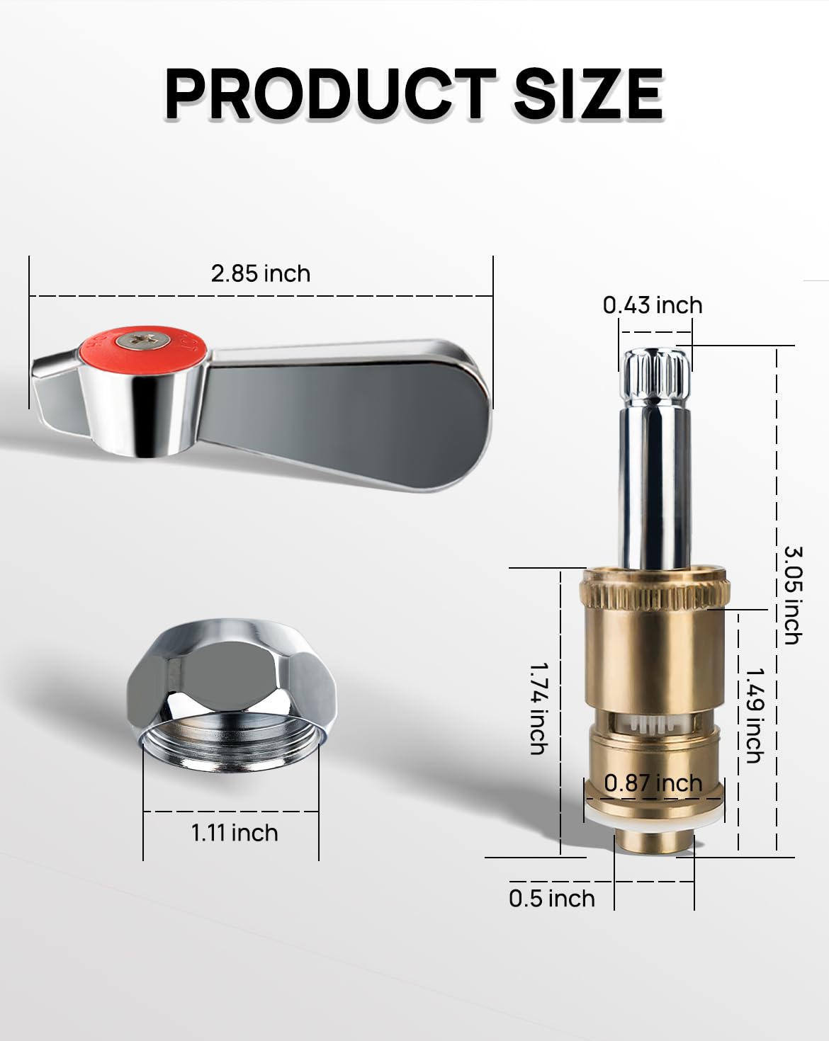 Phivan Lead-Free Brass Handle Stem Assembly Commercial Faucet Parts for Most Commercial Kitchen Sink Faucet Hot and Cold Side Handle Ceramic Cartridge Fits Kitchen, Restaurant, Industrial
