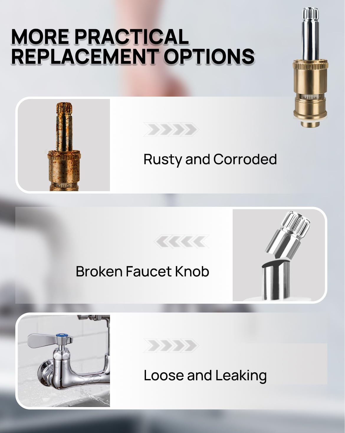 Phivan Lead-Free Brass Handle Stem Assembly Commercial Faucet Parts for Most Commercial Kitchen Sink Faucet Hot and Cold Side Handle Ceramic Cartridge Fits Kitchen, Restaurant, Industrial