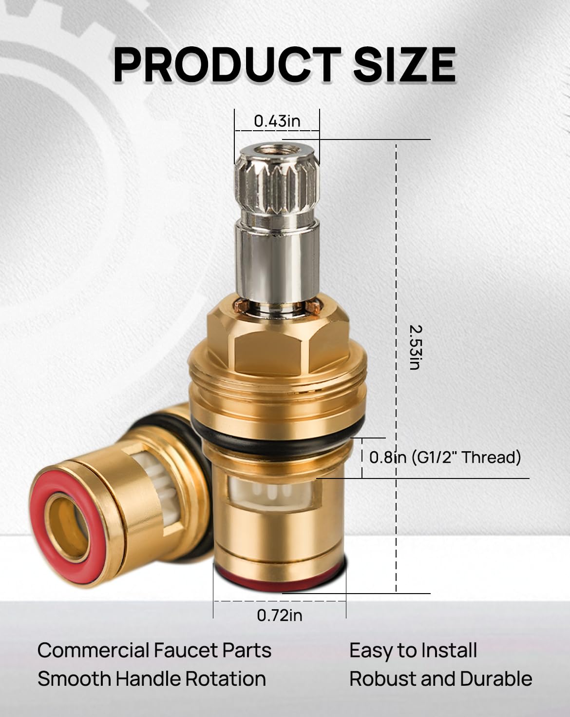 Phivan Brass Handle Stem Assembly Ceramic Faucet Valve Cartridge 20 Teeth Commercial Faucet Parts for Most Commercial Kitchen Sink Faucet, Compatible with Hot Widespread Cartridge Replacement