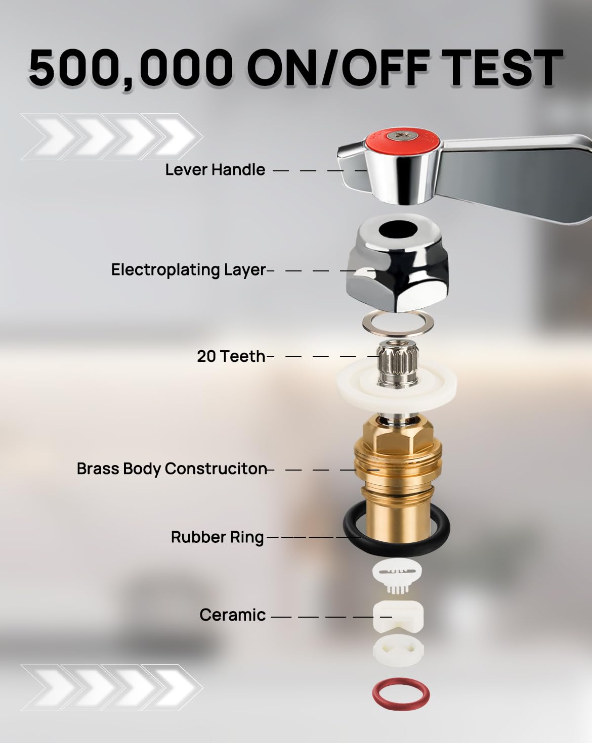 Phivan Brass Handle Stem Assembly Ceramic Faucet Valve Cartridge 20 Teeth Commercial Faucet Parts for Most Commercial Kitchen Sink Faucet, Compatible with Hot Widespread Cartridge Replacement