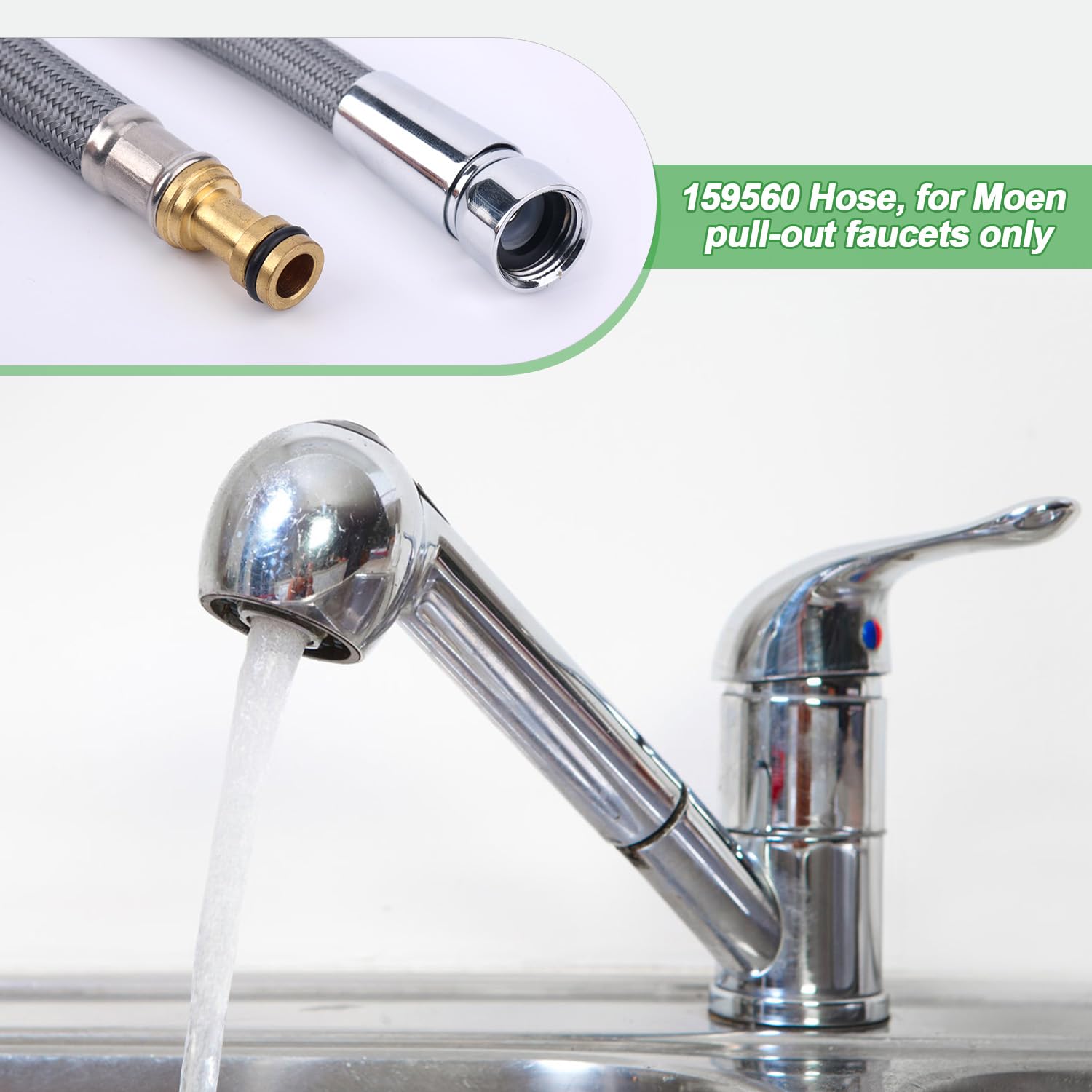 Kitchen Faucet Hose Replacement, 59.06 Inch Kitchen Sink Pull Out Faucet Hose 159560 Replacement Hose Compatible with Moen Pull Out Faucet