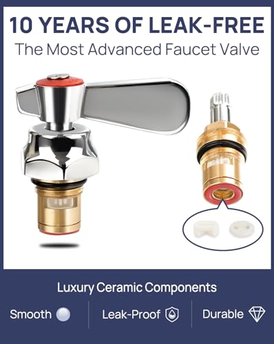 Sepaitek Red Hot Faucet Handle Repalcement Valve Stem Repalcement Assembly, Faucet Parts for Commercial Kitchen Faucet, Brass Constructed with Ceramic Disc