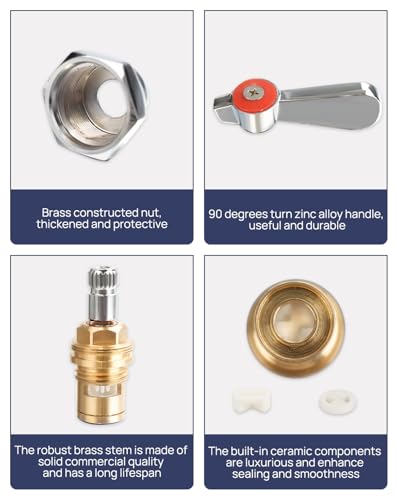 Sepaitek Red Hot Faucet Handle Repalcement Valve Stem Repalcement Assembly, Faucet Parts for Commercial Kitchen Faucet, Brass Constructed with Ceramic Disc