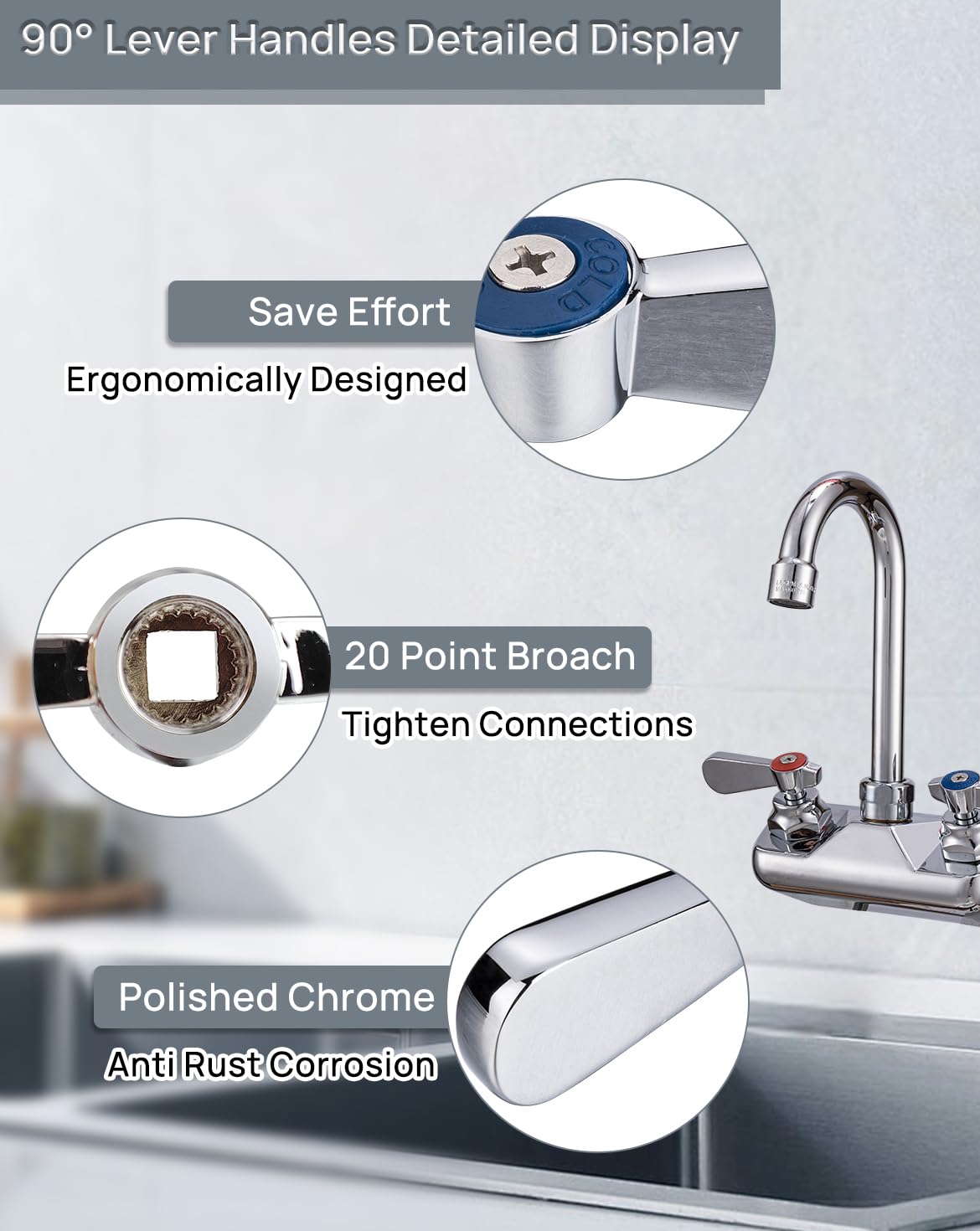 Phivan Commercial Faucet Parts Kitchen Faucet Handle Replacement Kit - Lever Handles 0.43" Round Stem Hole Fits Most 3/8" Shaft, Ideal for Kitchen, Laundry, Restaurant, and Industrial Use (Blue)