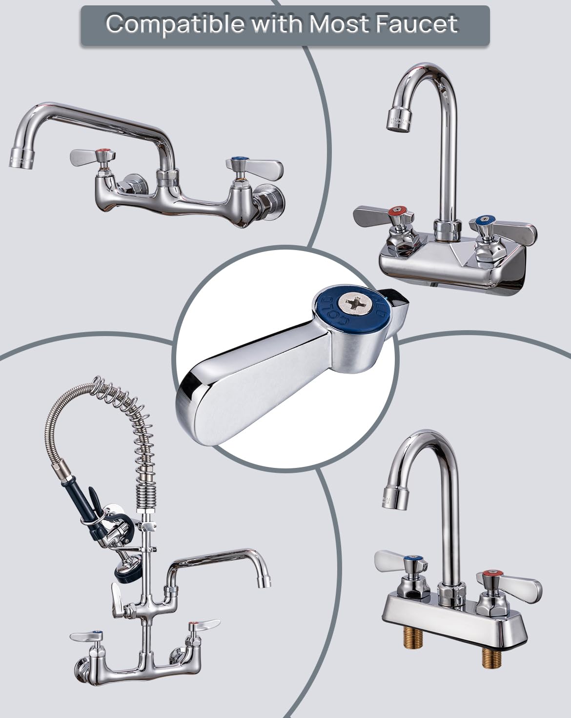 Phivan Commercial Faucet Parts Kitchen Faucet Handle Replacement Kit - Lever Handles 0.43" Round Stem Hole Fits Most 3/8" Shaft, Ideal for Kitchen, Laundry, Restaurant, and Industrial Use (Blue)