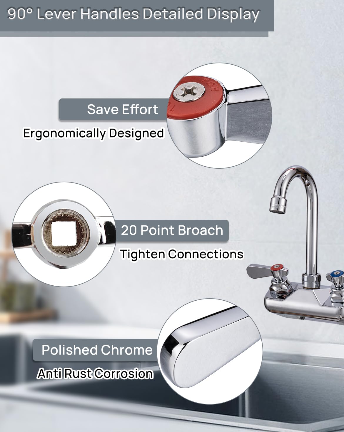 Phivan Commercial Faucet Parts Kitchen Faucet Handle Replacement Kit - Lever Handles 0.43" Round Stem Hole Fits Most 3/8" Shaft, Ideal for Kitchen, Laundry, Restaurant, and Industrial Use (Red)