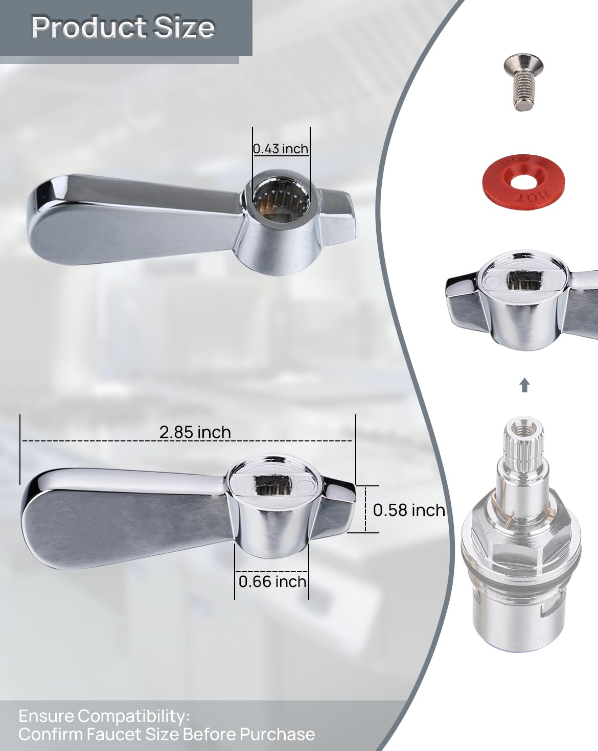 Phivan Commercial Faucet Parts Kitchen Faucet Handle Replacement Kit - Lever Handles 0.43" Round Stem Hole Fits Most 3/8" Shaft, Ideal for Kitchen, Laundry, Restaurant, and Industrial Use (Red)