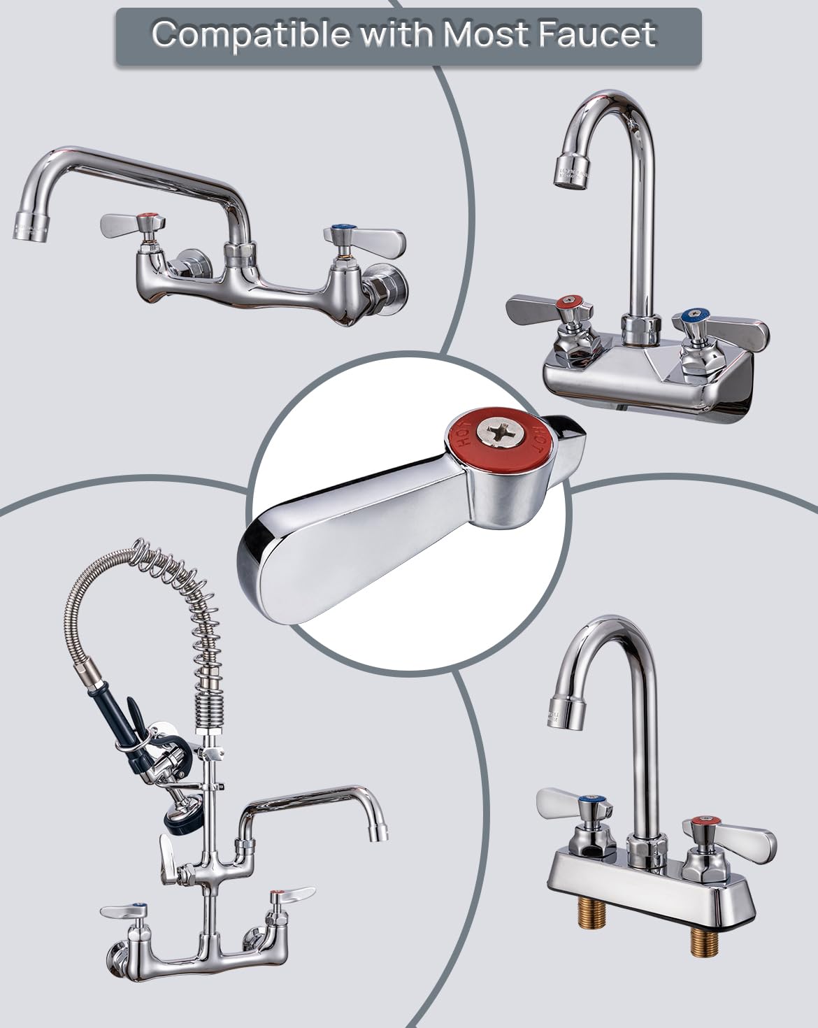 Phivan Commercial Faucet Parts Kitchen Faucet Handle Replacement Kit - Lever Handles 0.43" Round Stem Hole Fits Most 3/8" Shaft, Ideal for Kitchen, Laundry, Restaurant, and Industrial Use (Red)