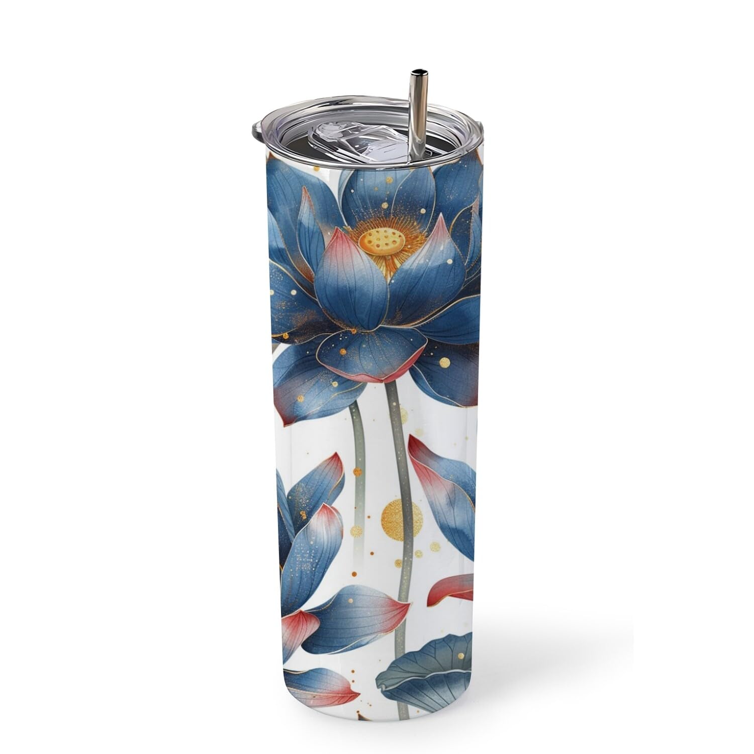 Medpol Blue Lotus tumbler with lid and straw 20 oz insulated tumbler cups Blue Lotus insulated travel coffee mugs for women cute sippy cups stainless insulated travel cups