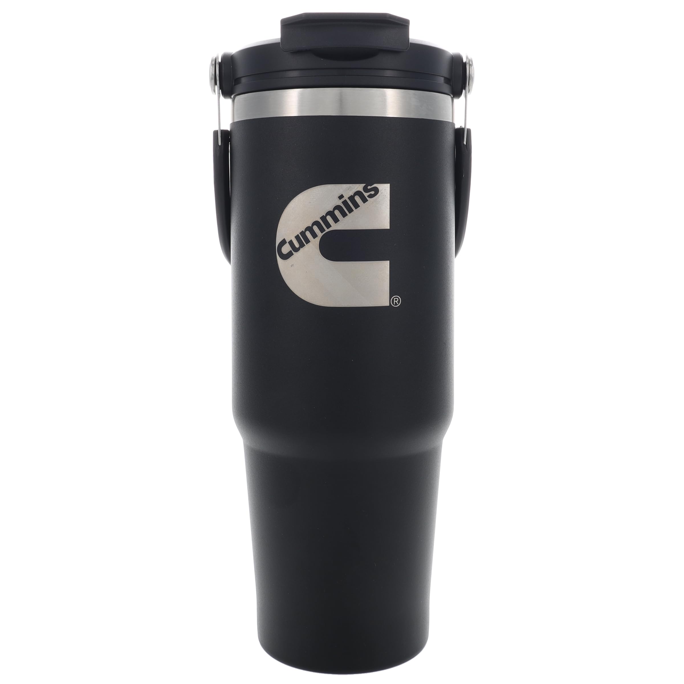 Cummins CMN35401 2 in 1 Tumbler with Flip Lid and Straw 30-Ounce Tumbler with Handle Stainless Steel Travel Mug-Black