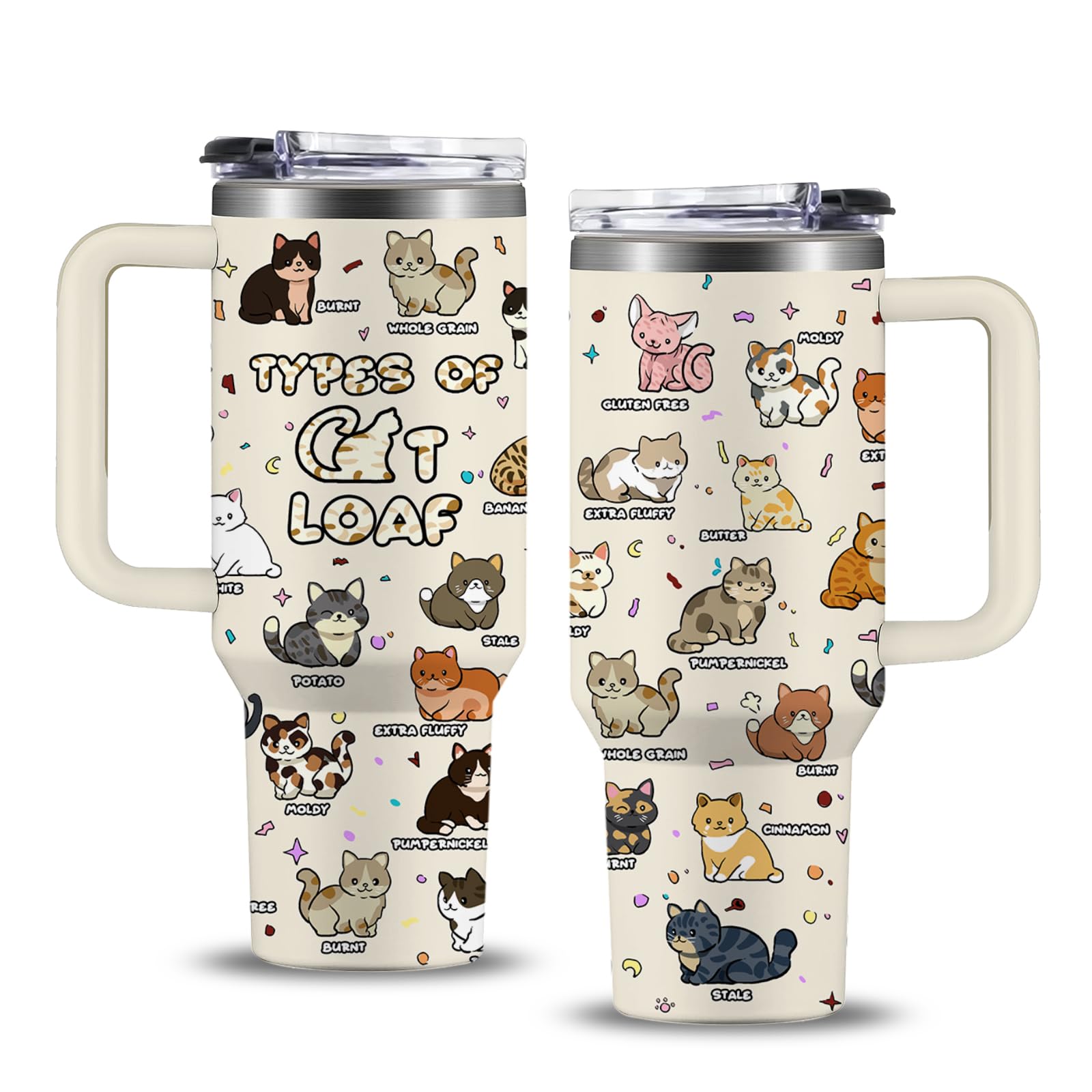 NIAXAUYT Cat Gifts for Cat Lovers, Types of Cat Loaf Tumbler with Handle 40oz, Funny Cat Themed Gifts for Women Men, Birthday Christmas Gift for Cat Mom/Dad Cup, Cute Kitten Kawaii Cats Coffee Mug