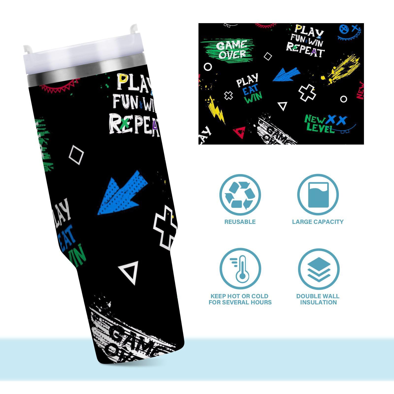 RPLIFE Abstract Gamepads Pattern Tumbler, Stainless Steel Coffee Mug, Insulated Tumbler, Tumblers for Women